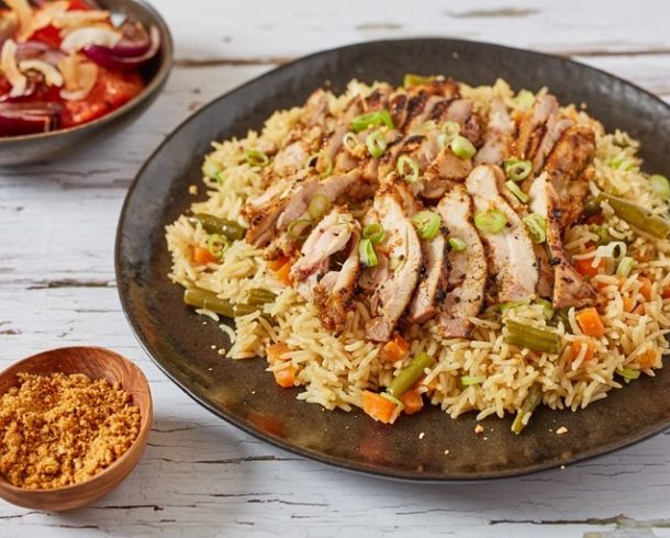 Coconut Rice With Grilled Chicken Suya Recipe | Tilda